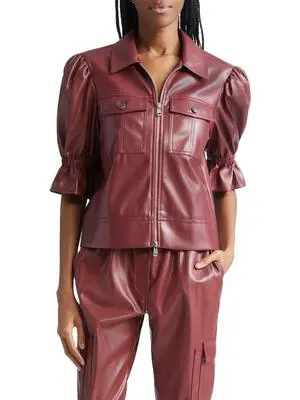 Cinq À Sept Holly Ruffle Faux Leather Jacket - Wineberry