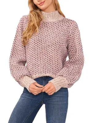CECE DUPRAZ Jacquard Blouson Sleeve Sweater - Cereal