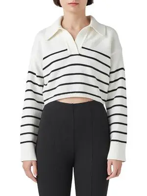 GREY LAB Stripe Cotton Blend Crop Sweater - Cream/ Black