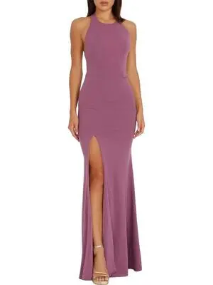 Dress The Population Paige Halter Neck Mermaid Gown - Orchid