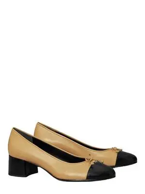 Tory Burch Cap Toe Pump - Ginger Shortbread/black