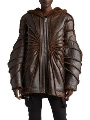 RICK OWENS Genuine Shearling Web Detail Leather Jacket
