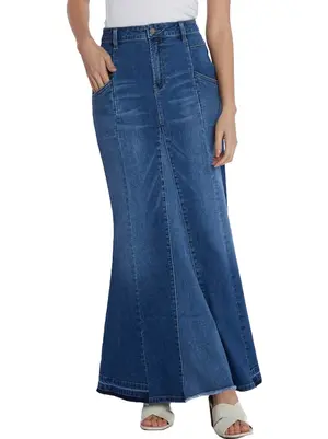 WASH LAB DENIM Wash Lab Denim Bliss Flare Maxi Skirt Washed Blue