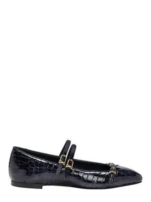 Sarah Flint Mary Gail Mary Jane Flat Navy Croc Embossed Patent