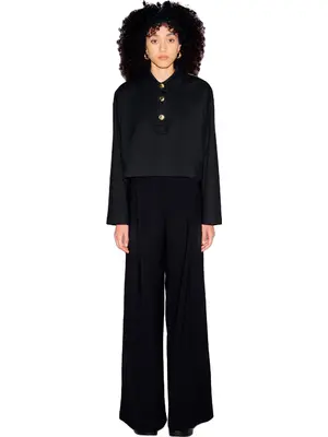 Rosetta Getty Long-sleeve Cropped Polo - Black