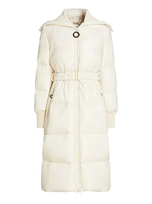 Zimmermann Belted Quilted Vinyl Down Coat Cream