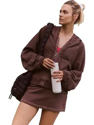 Free People Terry Zip-up With Skort Set - Cocoa