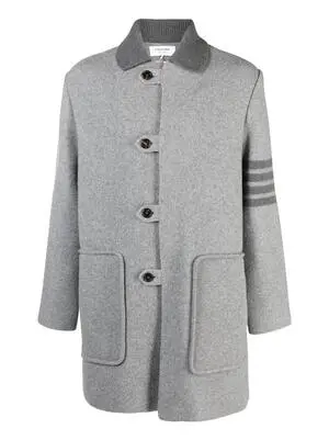 Thom Browne Stripe-trim Single-breasted Coat - Grey