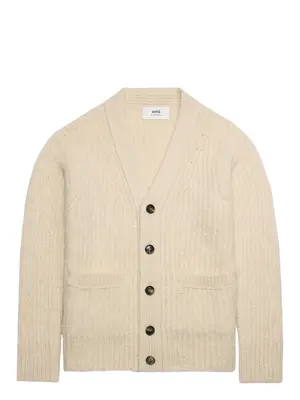 Ami V-neck Rib-knit Cardigan - Neutrals