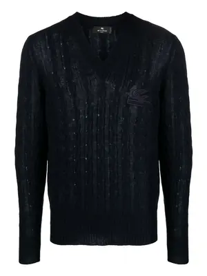 Etro Logo-embroidered Cashmere Jumper - Blue