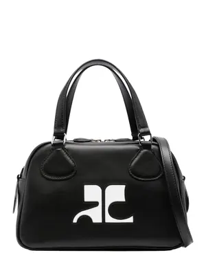COURREGES Logo-appliqué Leather Bowling Bag - Black