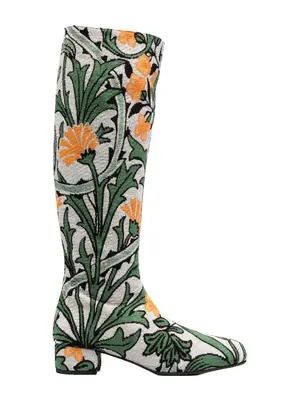 La DoubleJ Edie 40mm Floral-jacquard Boots - Neutrals