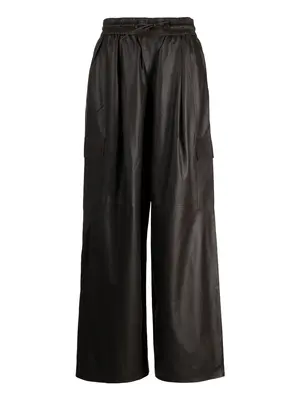YVES SALOMON Drawstring Leather Cargo Trousers - Brown