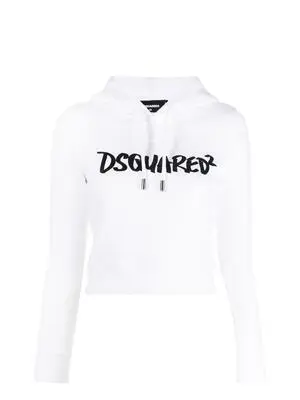 Dsquared2 Cropped Logo Hoodie - White