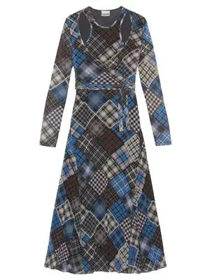 GANNI Check-print Wrap Midi Dress - Blue