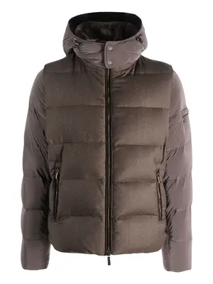 MOORER Padded Down Jacket With Detachable Hood - Brown