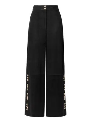 Khaite Krisla Embellished Suede Wide-leg Pants - Black