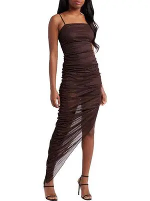 JUMP APPAREL Glitter Matte Ruched Jersey Dress - Chocolate