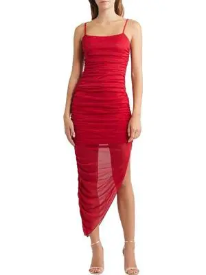 JUMP APPAREL Glitter Matte Ruched Jersey Dress - Red