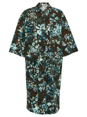 DRIES VAN NOTEN Dries Van Noten "Khaki" Floral Cotton Poplin Shirt Dress