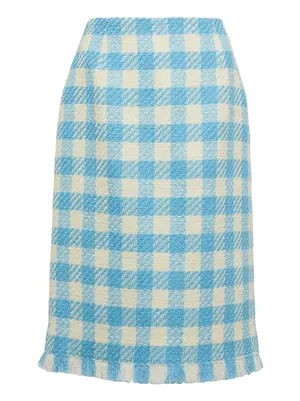 Oscar De La Renta Checked Midi Skirt - Blue