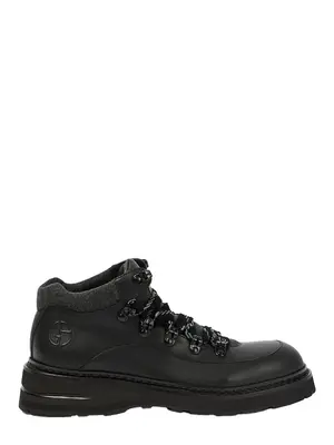 Giorgio Armani Leather Lace-up Boots - Black