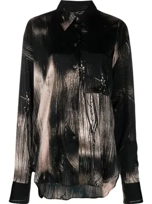 LOUISA BALLOU Abstract-print Long-sleeve Shirt - Black