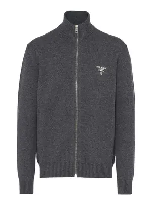 Prada Logo-embroidered Zip-up Cardigan - Grey