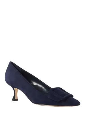 Manolo Blahnik Maysale Suede Pumps Navy