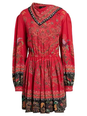 Etro Paisley-print Wool And Silk-blend Mini Dress - Red