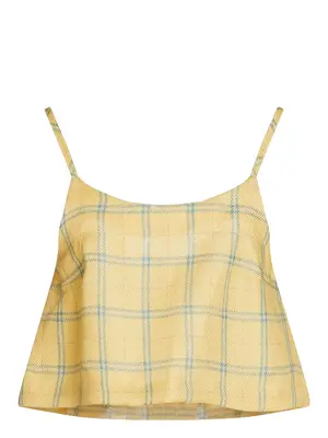 Bondi Born Cropped Checked Linen Camisole - Pastel Yellow