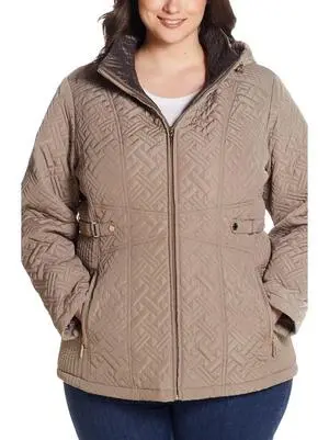 Gallery Quilted Jacket With Removable Hood - Mushroom