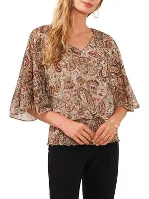 Chaus Print Metallic Smocked Blouse - French Roast