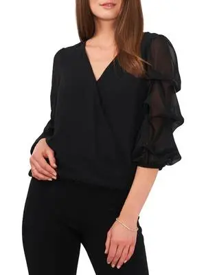 Chaus Cascading Bubble Sleeve Chiffon Top - Black