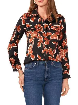 Chaus Floral Print Utility Shirt - Rich Black