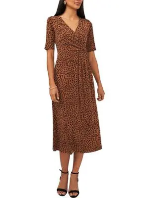 Chaus Print Faux Wrap Midi Dress - Spicewood