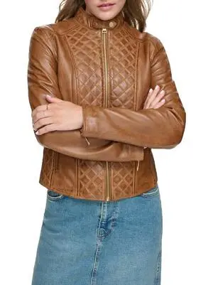 Andrew Marc Andrew Marc Quilted Leather Moto Jacket Cognac