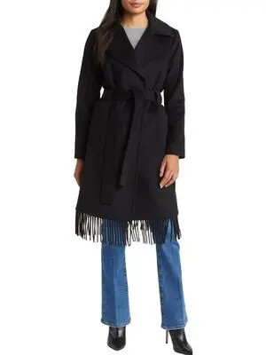 Sam Edelman Fringe Wrap Coat - Black