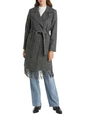 Sam Edelman Fringe Wrap Coat - Black/white Novelty