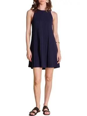 English Factory Pleated A-line Knit Minidress - Navy