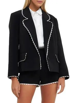 English Factory English Factory Rickrack Edge One-Button Blazer Black/white