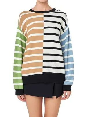 English Factory Mixed Stripe Sweater - Brown Multi