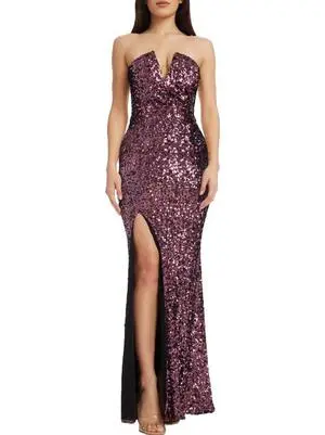 Dress The Population Fernanda Sequin Strapless Gown - Deep Purple