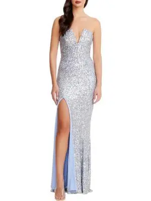 Dress The Population Fernanda Sequin Strapless Gown - Platinum Multi