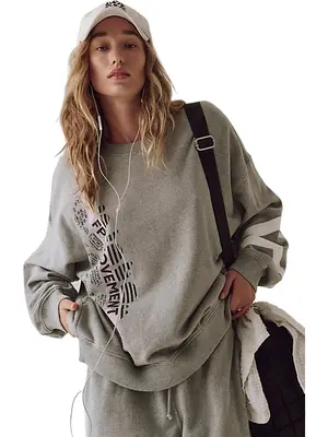Free People All Star Buti Logo Pullover Heather Grey/white Combo