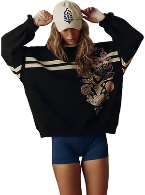 Free People All Star Buti Logo Pullover Wildflower Logo Black