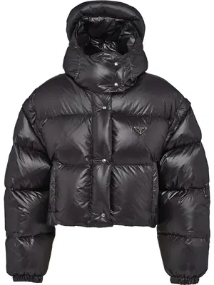 Prada Re-nylon Convertible Cropped Down Jacket - Black