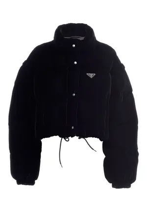 Prada Convertible Cropped Velvet Down Jacket - Black