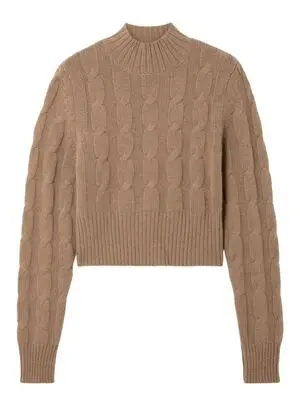 Le Kasha Murano Cropped Cable-knit Cashmere Turtleneck Sweater - Brown