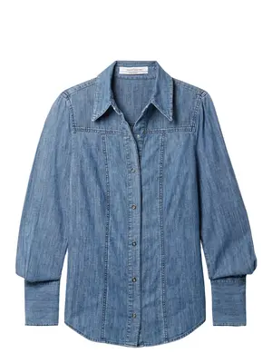 Another Tomorrow Net Sustain Organic Cotton-chambray Shirt - Blue
